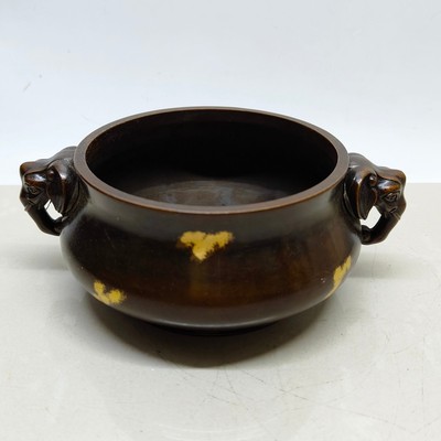 仿古香炉 铜象耳平口炉 黄铜仿紫铜点金复古工艺 家居装饰工艺品