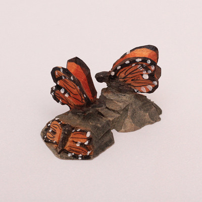 义树家40045蝴蝶彩绘木雕动物系列手工雕刻自然质朴