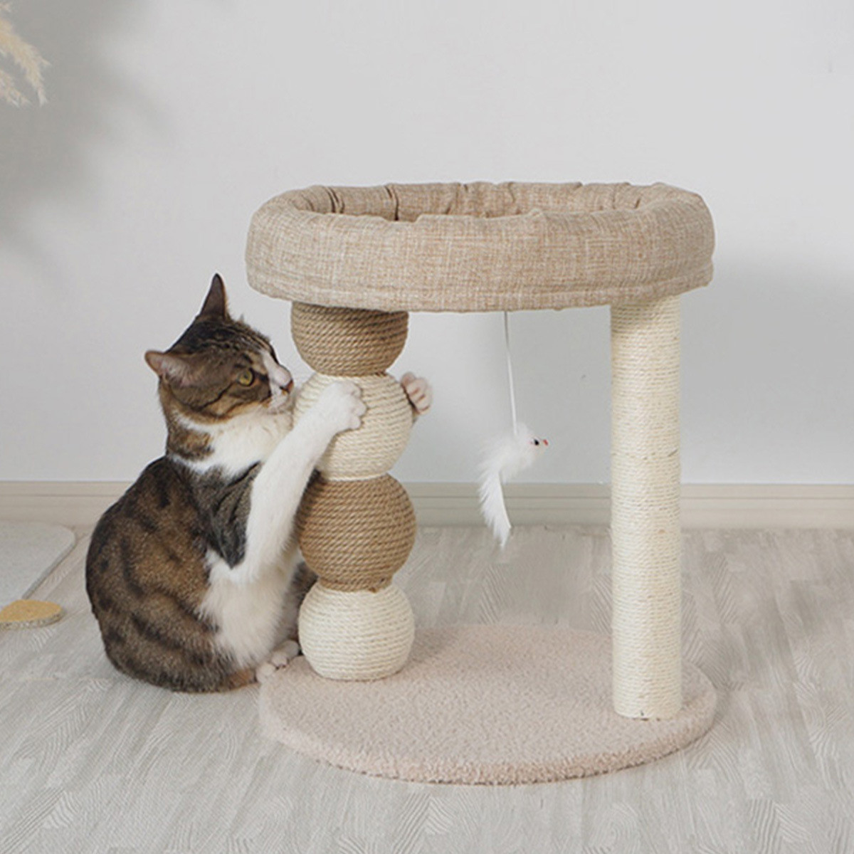 猫爬架猫窝一体式新款夏季亚麻猫抓柱趣味猫玩具天然耐抓猫树厂家