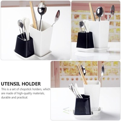 1 Set Ceramic Utensil Caddy Multi-functional Drain Chopstick