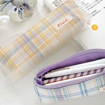 Plaid Pencil Bag Pen Case Fabric Made Basic Color Check Sto