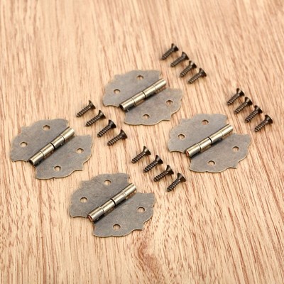 4 Pcs Antique Bronze Vintage Flower Cabinet Door Butt Hinges