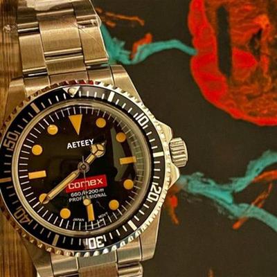 L-Watch Mens Retro mechanical diving watch oyster bracelet