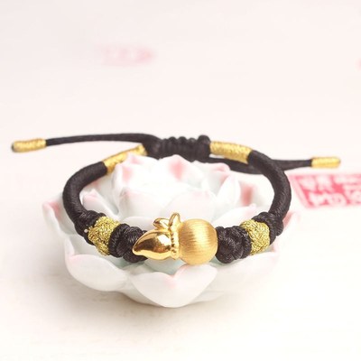 Real 24k Yellow Gold Women Bracelet 3D Luck Brush finished