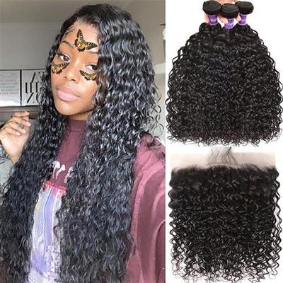 Peruvian Water Wave Bundles With Frontal 100% Remy Human Hai