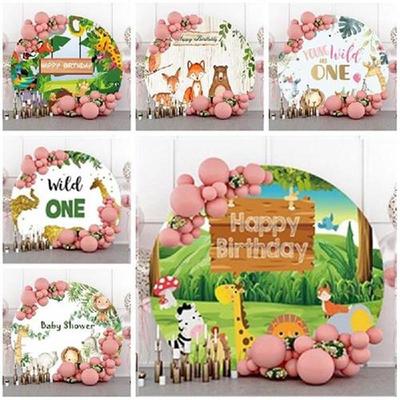 Cartoon Animals Round Backdrop Birthday Woodland Background