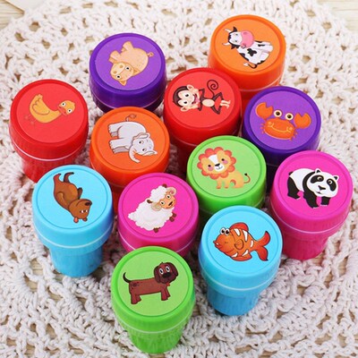 6pcs Self-ink Cartoon Rubber Stamps Toy Kids Stamp Birthday