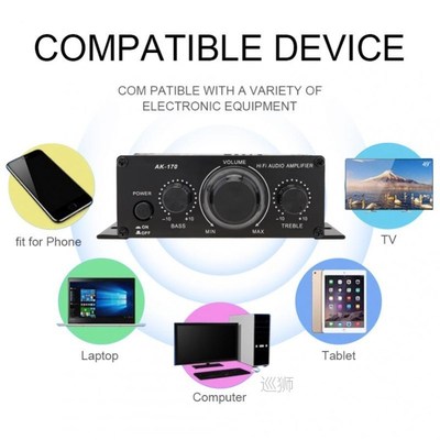 AK170 HIFI Stereo Power Amplifier Audio For Car Karaoke Home