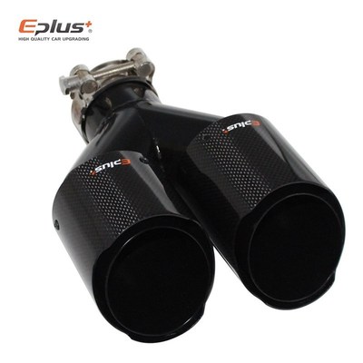 EPLUS Car Carbon Fiber Glossy Muffler Tip Y Shape Double Exi