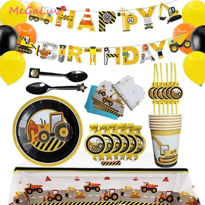 Construction Tractor Birthday Party Tableware Truck Ballon V