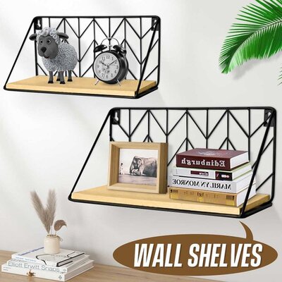 Wooden Iron Wall Shelf Wall Mounted Storage Rack Organizatio
