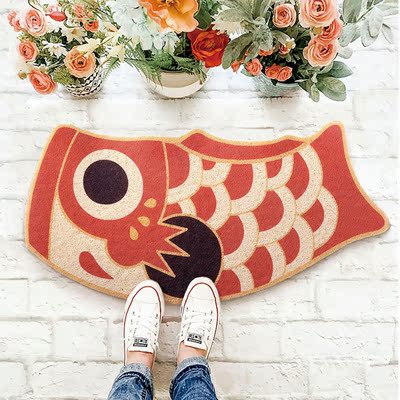 Welcome Doormat Red Carp Entrance Hallway Rectangle Printed