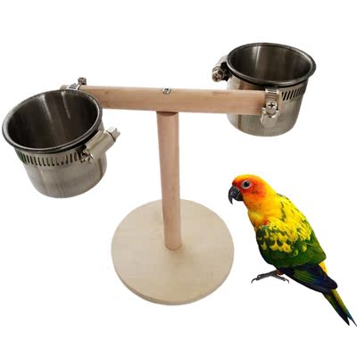 Bird Tabletop Play Stands with Stainless Steel Feeder Cups P