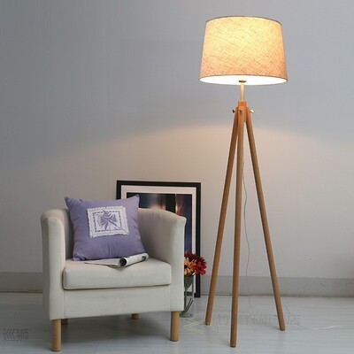 Modern Nordic Tripot Floor Lamps Wood Fabric Lampshade Tripo