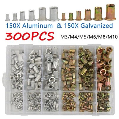 300pcs M3 M4 M5 M6 M8 M10 Rivet Nuts Set Zinc Plated Nutsert
