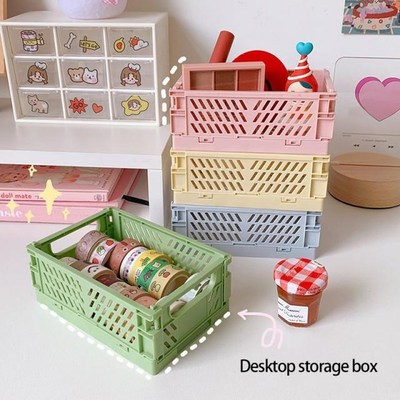 Crate Collapsible Storage Box Plastic Mini Folding Basket Ho