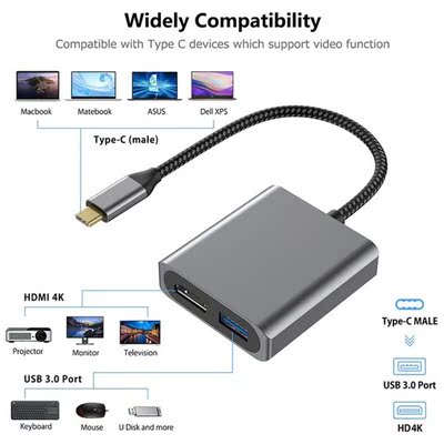 4K Type-c to HDMI-compatible Adapter with Braided Shielding