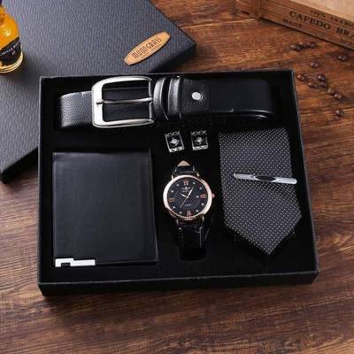 Quartz Wrist Watch Leather Wallet Gift Set for Boyfriend men