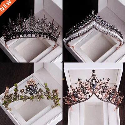 Baroque Black Cryal Pearl Bridal Tiaras Crown Rhineone P