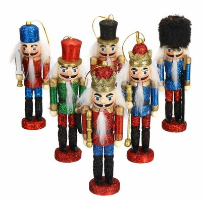 6PCS/Set Wooden Nutcracker Puppet Soldier Ornaments Figurine