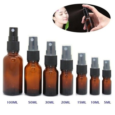 5-100ml Portable Amber Glass Essential Oil Spray Bottles Mis