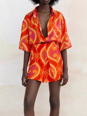 Kumsvag 2022 Summer Womens Sets Suits Fashion Print Half Sle