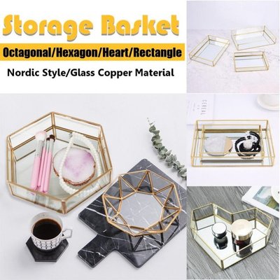 Glass Copper Geometry Storage Basket Jewelry Cosmetics Organ
