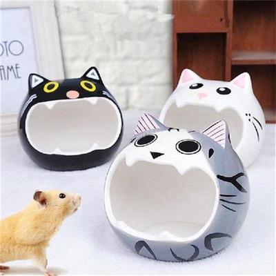 Hamster Cute Cat Head Cage Small Pet Ceramic House Sleeping