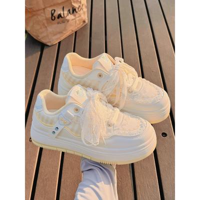 英国DHWA女小白鞋2025春秋季配裙子厚底板鞋学院风百搭运动休闲鞋