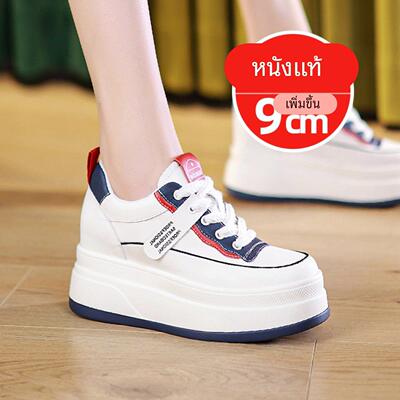 韩国2025秋季真皮内增高休闲鞋女9cm显脚小百搭女鞋秋款运动鞋潮