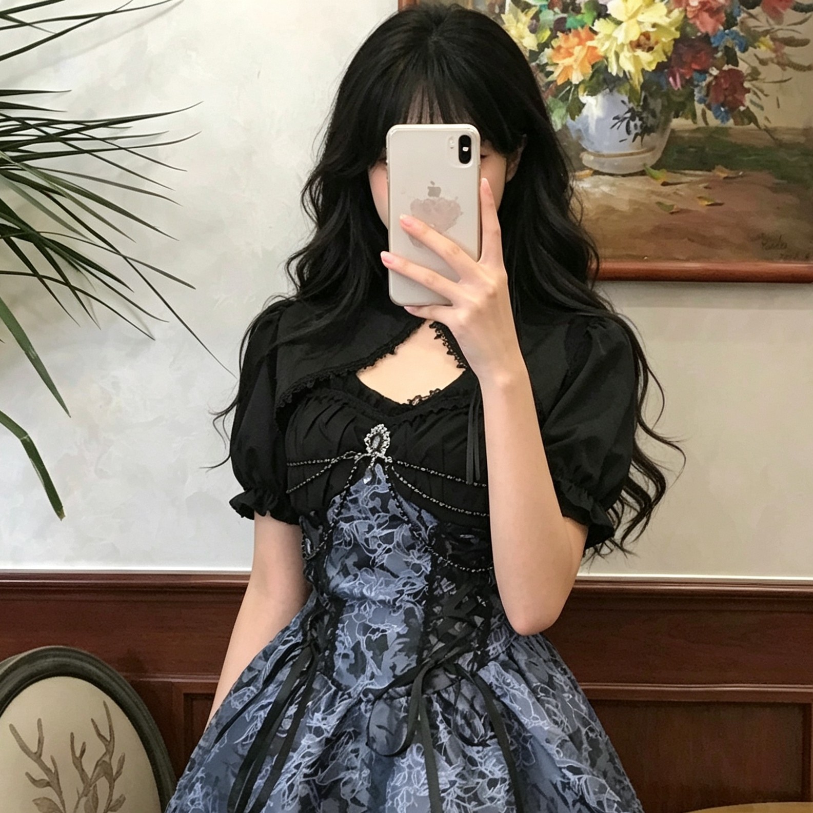 lolita哥特风黑色泡泡袖小外套洛丽塔披肩坎肩纯色短外套配吊带裙