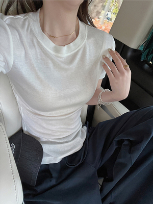 桑蚕丝天丝莱赛尔短袖圆领t恤女
