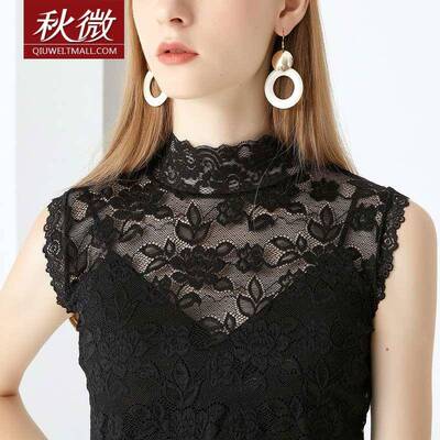 微衬立领卫衣衫打底假衣领丝衫QW190014假领子蕾女百搭打底衫黑色