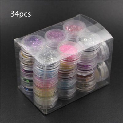 34 Colors Resin Pigment Mica Powder Glitters Sequains Nail A