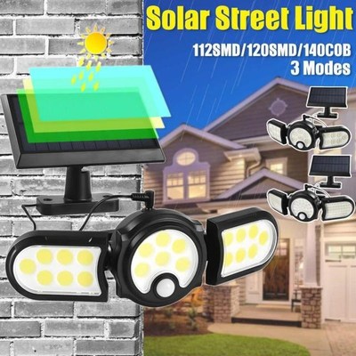 NEW 112/120/140 LED Solar Lights Outdoor 3 Head Motion Senso