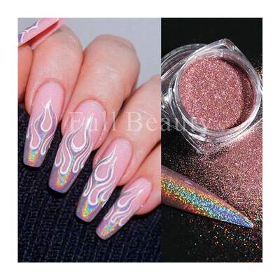 Holographic Nail Powder Silver Pink Glitter Chrome Nail Powd