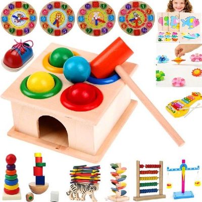 1Set Wooden Hammering Ball Hammer Box Children Fun Playing