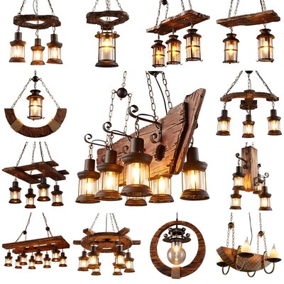 Americal Retro Industrial Rustic Wood Chandeliers Loft Bar K