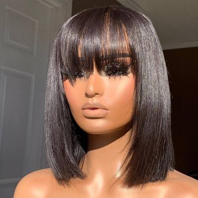 Straight Wig With Bangs Brazilian Fringe Bob Human Hair Wigs