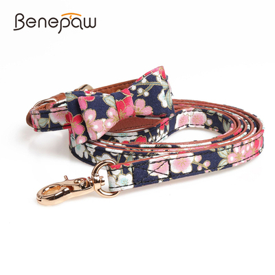 Benepaw PU leather Floral Bowtie Dog Collar Leash Set