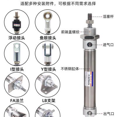 气动小型不锈钢MI迷你气缸MI10/12/16/20/25X10*25-30X45X75-S-CA