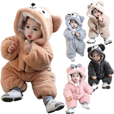 Baby Cute Bear Fleece Hooded Romper Winter Toddler Girl Velv