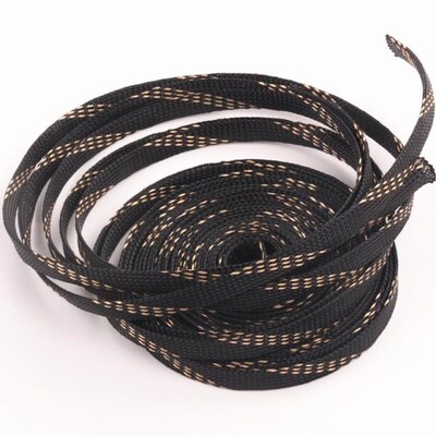 Cable Protection Sleeving 10mm Black Gold Tight Braided PET