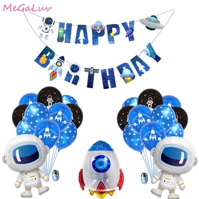 Boy Kids Happy Birthday Astronaut Ballon UFO Rocket Foil Bal