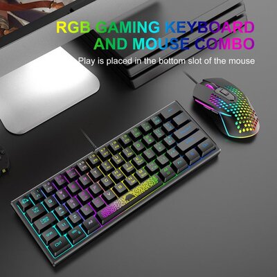 K61 60 Percent RGB Backlit Wired Keyboard 62 Keys Ergonomic