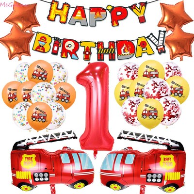 Fireman Theme Birthday Party Decor Fire Truck Foil Ballon Fi