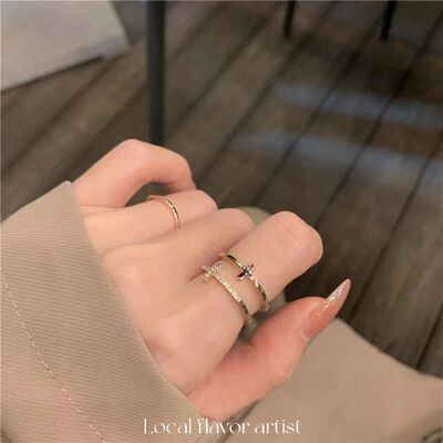 高级感轻奢戒指锆石双层十字架