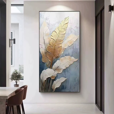 六叶生金家大业大肌理入户玄关走廊装饰画大芬村手绘油画走廊挂画