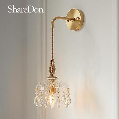 水晶壁灯卧室床头客厅设计师后现代法式中古轻奢创意网红过道铜