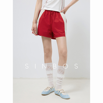 SINBOS漫步波光 美式复古撞色轻运动风宽松休闲短裤女25夏季新款